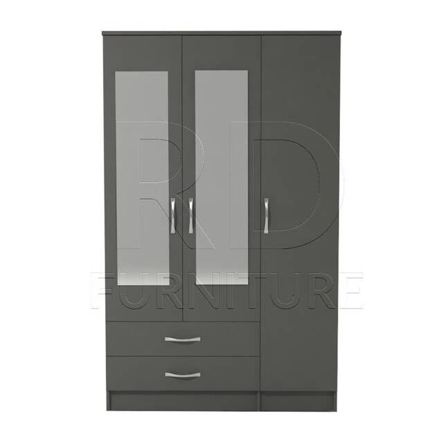 Grey Wardrobe, Triple Wardrobe Ready Assembled Classic 3 Door 2 Drawer ...