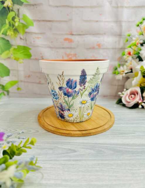 Daisy & Iris Flower Pot.decoupaged Terracotta Clay Plant Pot , Iris Pot ...