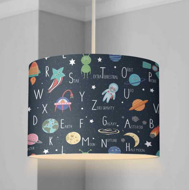 Abc Space Lampshade, Nursery Ceiling Lampshade Or Table & Planets Decor ...
