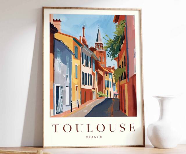 Toulouse France Travel Poster Colorful Cityscape Art Print by Etsy ...