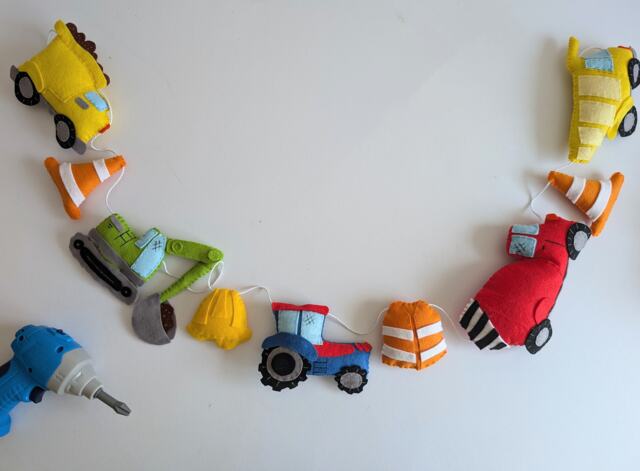 Felt Construction Vehicle Garland, Theme Room Decor, Tractor Birthday ...