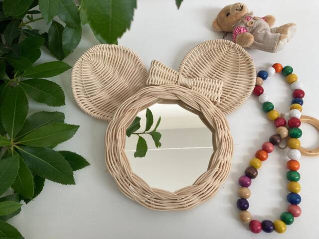 Rattan Cute Mouse Ear Mirror, Nursey Mirror Decor, Boho Wall Decor by ...
