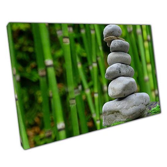 Zen Stone Stack Canvas Wall Art Bamboo Home Office Decor Ready To Hang ...