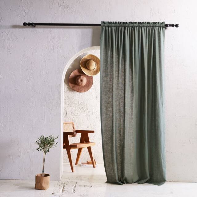 Linen Curtains With Header, Moss Green Curtains, Blackout Curtain ...