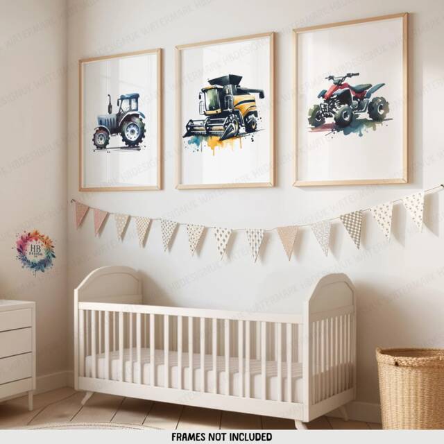Farm Nursery Wall Art - Set Of 3 Watercolour Posters - Boys Bedroom ...