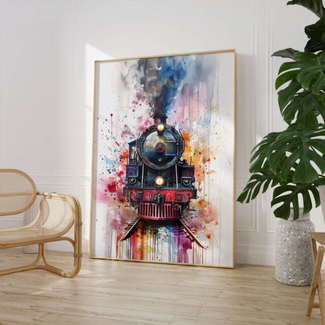 Watercolour Paint Steam Engine Print Poster Wall Art A1 A2 A3 A4 A5 A6 ...