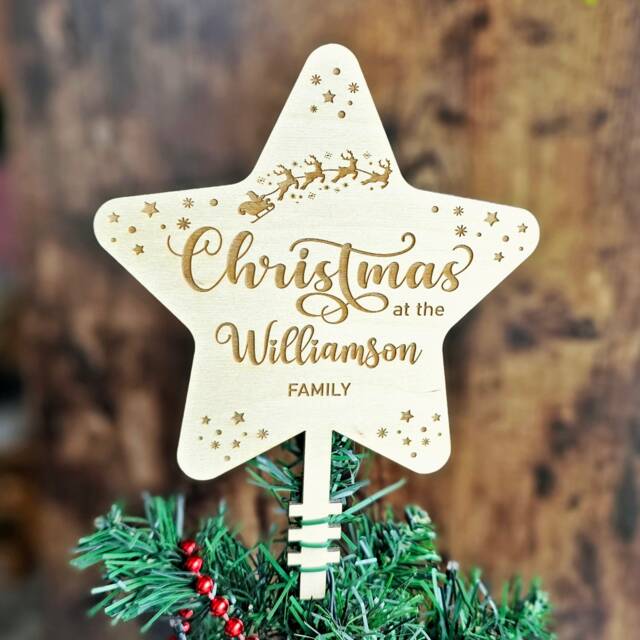 Personalised Christmas Tree Topper - Wooden Star Ornament Customisable ...
