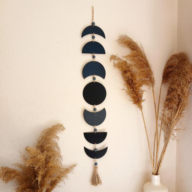 Black Moon Phase Boho Wall Decor, Moon Hanging Set Of 7, Phases Garland ...