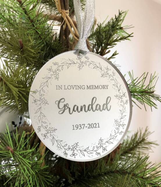 Personalised Memorial Remembrance Silver Mirror Christmas Decoration ...