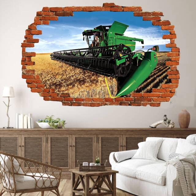 Heavy Machinery Combine Harvester Wheat Field Wall Sticker Decal Mural ...