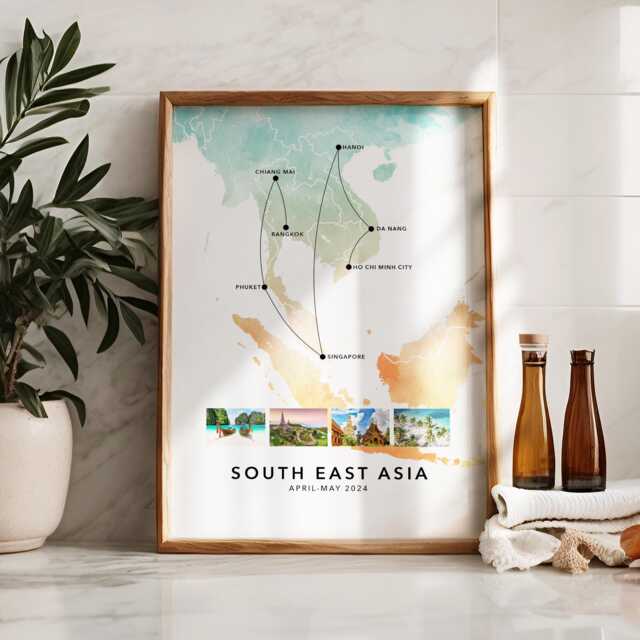 Southeast Asia Personalised Travel Map Print With Photo Collage Custom ...
