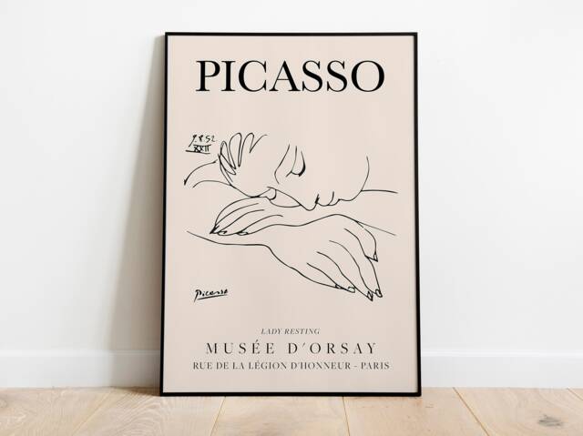Picasso - Lady Resting, Exhibition Vintage Line Art Poster, Minimalist ...