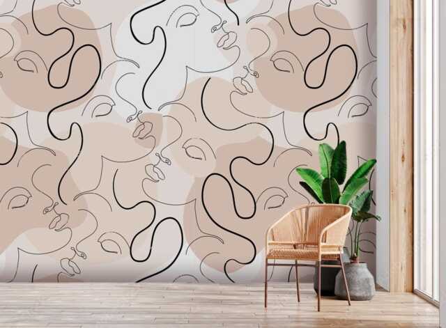 Abstract Women Faces Mural Female Face Peel & Stick Wall -Minimalist ...