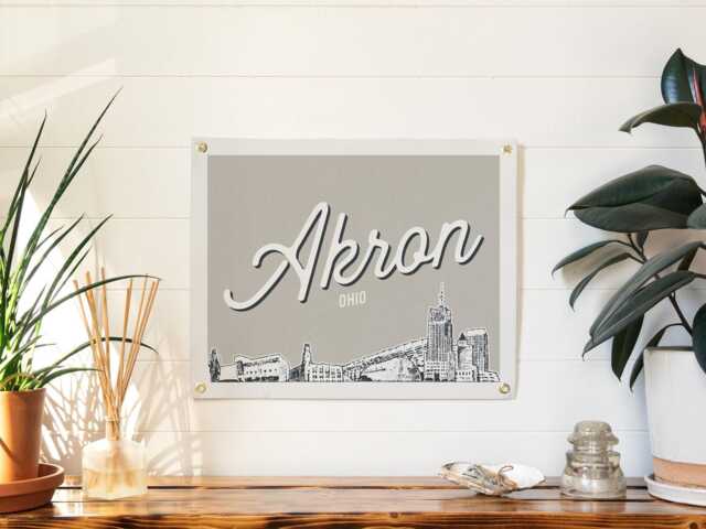 Akron, Ohio Felt Poster Banner - Akron Sign. City Skyline Wall Art ...
