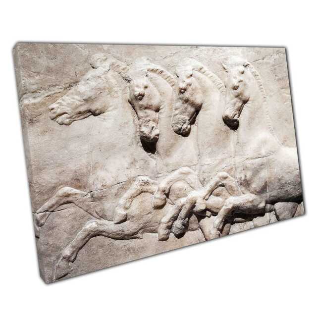 Horses Bas Relief Sculpture Canvas Wall Art Print For Home Office Decor ...