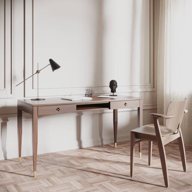 Large Mid Century Modern Style Walnut Desk With Two Solid Drawers ...