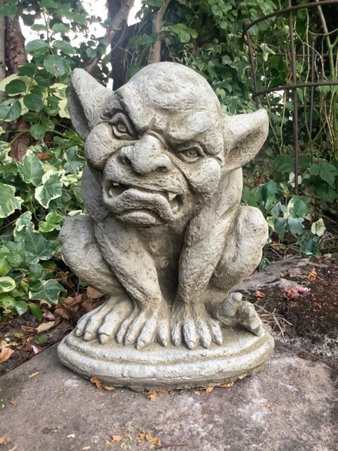 Reconstituted Stone Garden Grumpy Grimacing Gargoyle On Base by Etsy ...
