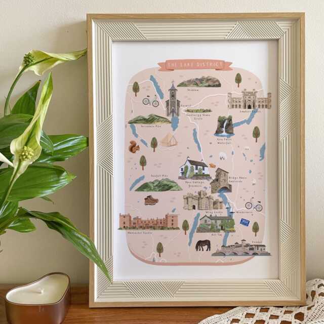Lake District Map Print, Illustrated Of The Lakes, Poster, Art, Momento ...