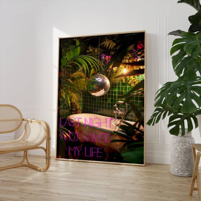 Last Night The Dj Saved My Life Music Quote Print Poster Wall Art Maxi ...