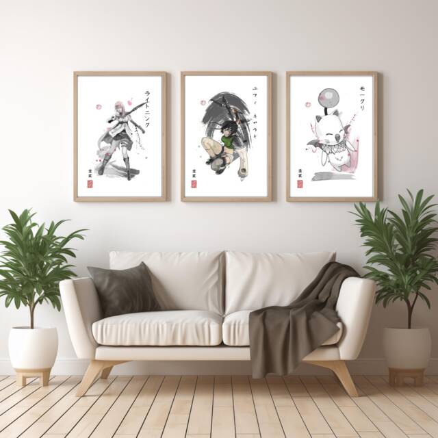 Final Fantasy Art - Fanart Prints Sumi-E Japanese Ink Brush Boys Girls ...