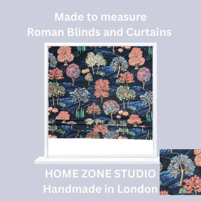 Navy Blue Roman Blinds/Custom - Made To Measure Botanical Pattern Forest Trees Mountain Hills by ...