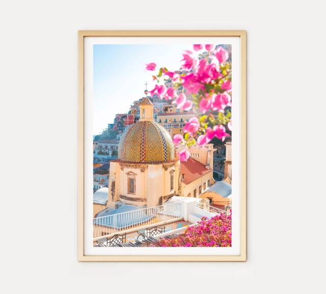 Positano Wall Art // Pink Flowers Dusk - Positano Prints, Italy Art ...