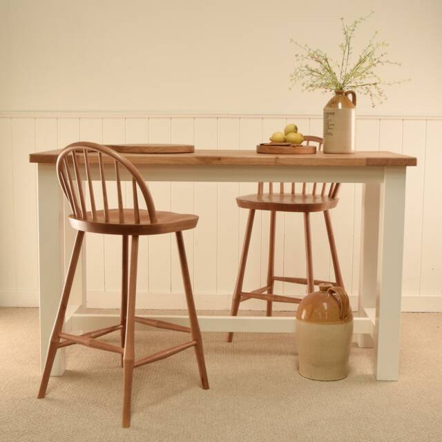 Made To Order Solid Oak Kitchen Breakfast Bar Island Table Unit With 2 ...