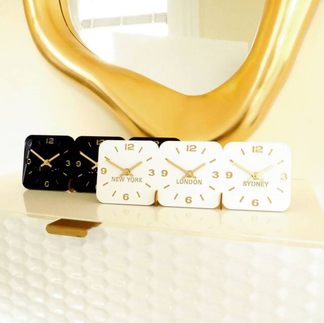 Roco Verre Decora White Black Gold Gloss Desk Mantel Time Zone Clock by ...