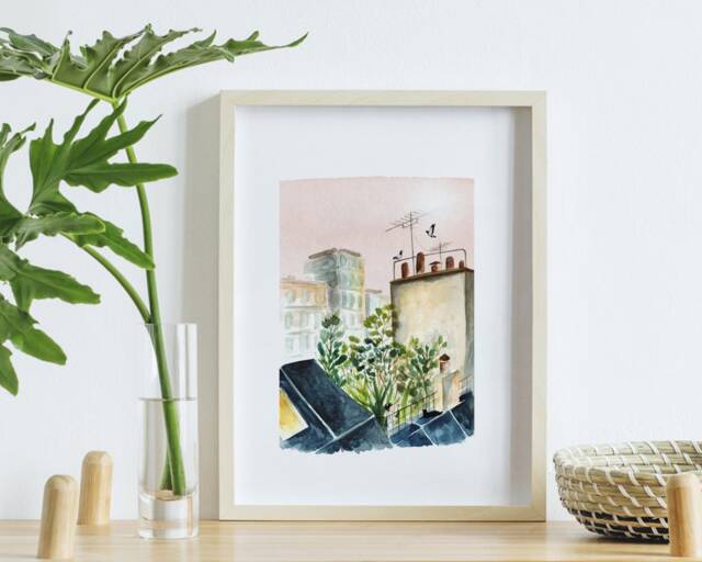 Watercolor Poster, Paris A4 Watercolor Rooftops Of Paris, Printed ...