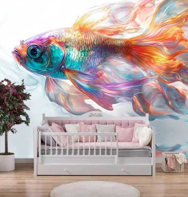 Fairy Goldfish Wall Mural Magic Fish Decal For Nursery Peel & Stick ...