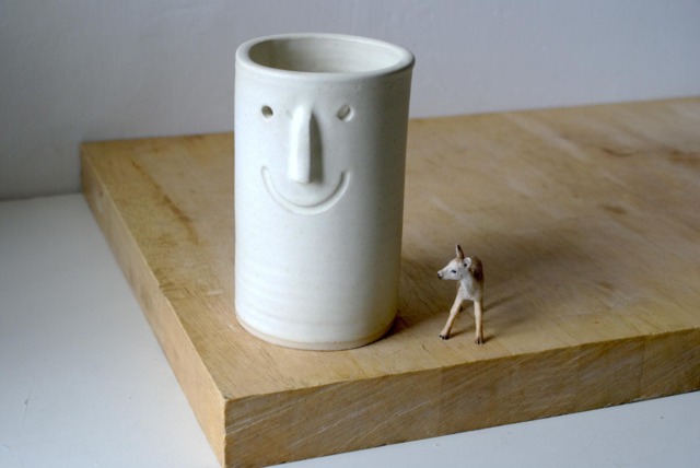 One Happy Smiling Face Pottery Vase Glazed in Vanilla Cream Handmade ...