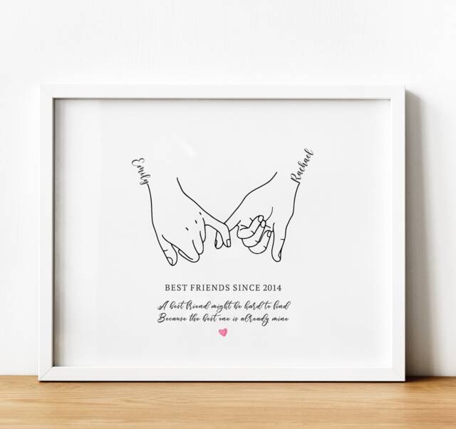 Personalised Minimal Line Art Pinky Swear Print With Best Friend Quote ...
