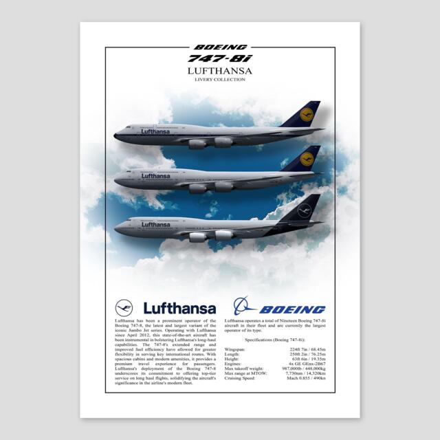 Lufthansa Boeing 747 Poster - Detailed Aviation Art Print Civil ...