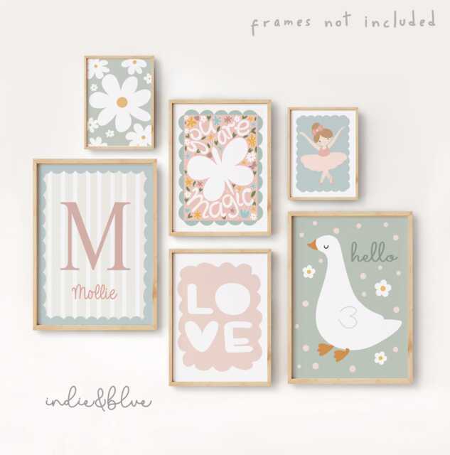 Girls Room Set Of 6, Personalised Gallery Wall Prints, Teen & Tween ...