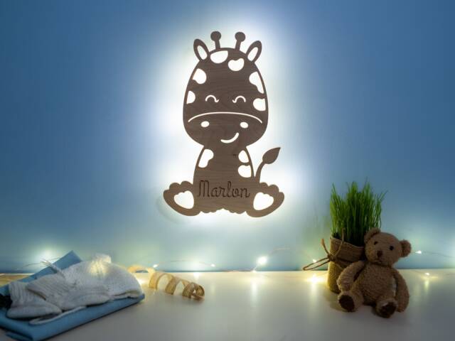 Personalized Wooden Giraffe Night Light - Children's Led Lighting ...