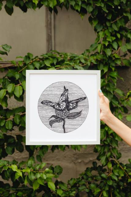 Mariposas - Circle Butterfly Etching High Quality Art Print By Carson Robertson Original Art ...