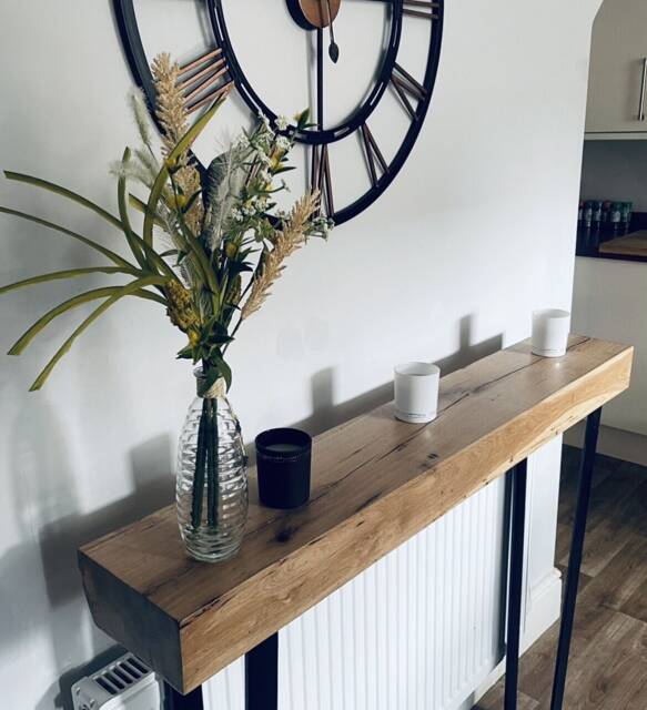 Solid Oak Console Table -Handmade Steel Legs , Wall Decor, Rustic ...
