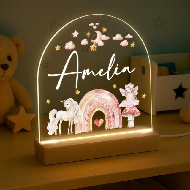 Personalised Led Nursery Light, Kids Night Light Gift, Fairy Rainbow ...