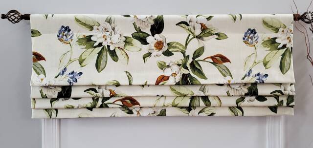 Bottom Pleated Lined Valance - Faux Roman Shade Valance Waverly Traditional Floral Linen Blend ...