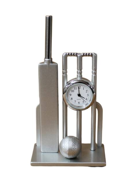 Cricket Presents - Gifts Miniature Bat & Ball Desk Clock Silver Colour ...