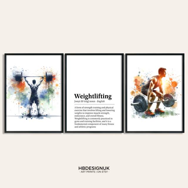 Weighlifting Print Poster Set - Of 3 Gym Posters - Watercolour Art ...