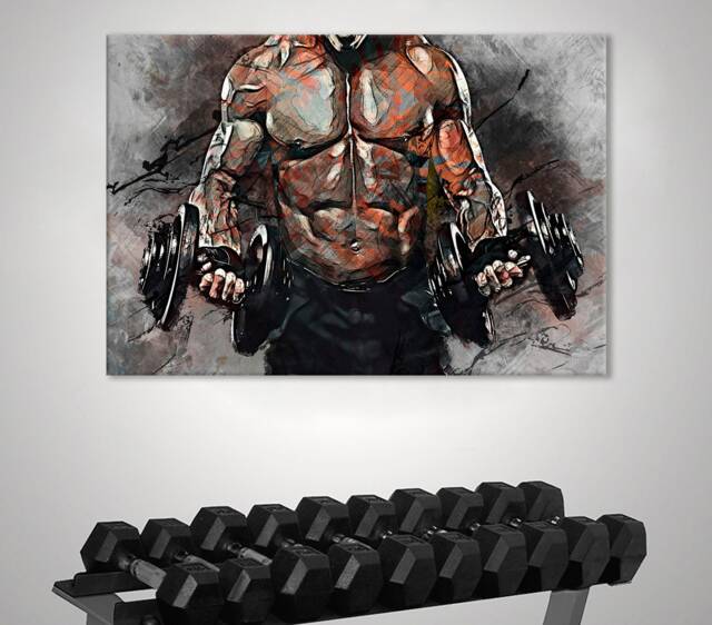 Bodybuilder Canvas, Motivation Print, Gym Wall Art, Dumbbell Poster ...
