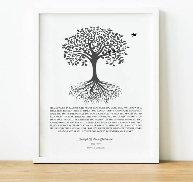 Custom Poem Print Bereavement Gift, Personalised Tree Of Life Wall Art ...
