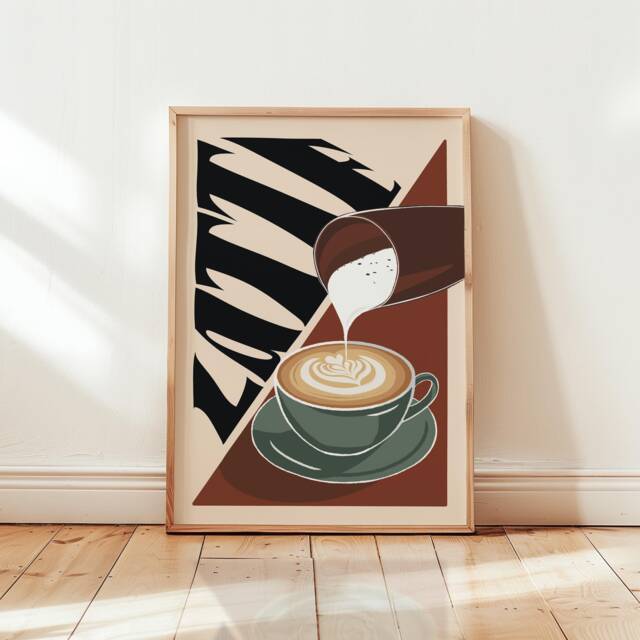 Latte Print, Coffee Poster, Kitchen Retro Art, Mid Century Modern ...