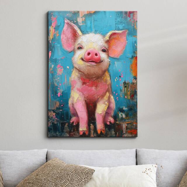 Colorful Happy Pig Abstract Oil Painting Pop Art Style Wall Framed ...