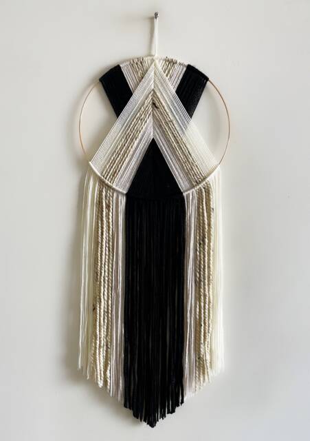 Black Beige & White Yarn Wall Hanging/Modern Boho Decor Macrame Nursery Dorm Office by Etsy ...