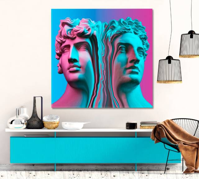 Antique Sculpture Canvas Print, Psychedelic Melty Statue Modern Pop Art ...