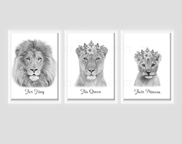 Lion Personalised Prints Couple Lioness King Queen Cub Prince Princess ...