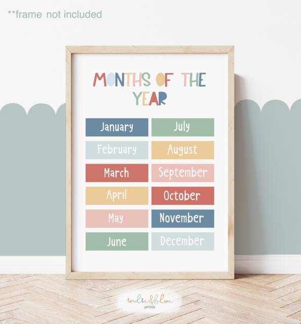 Rainbow Months Of The Year Chart, Unframed Print, Classroom Decor ...