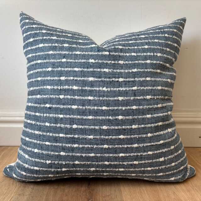 Woven Modern Boho Stripe Dusty Blue Creamy White Nubby Chunky Pillow ...
